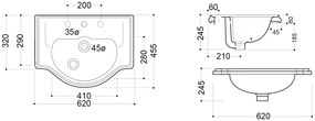Kerasan RETRO keramické umyvadlo 62x45,5cm, zápustné, 3 otvory, bílá 103001-3