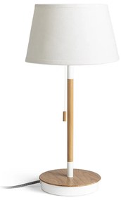 Rendl R14038 stolní lampa s USB KEITH/ALVIS 24, krémově bílá, buk, E27, 50,5cm