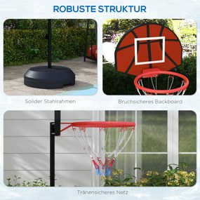 Basketbalový koš SPORTNOW s nastavitelnou výškou 129-179 cm a stojanem, včetně magnetické tabule na šipky pro vnitřní i venkovní použití | Aosom.de