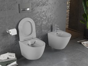 Mexen Lena WC mísa Rimless s WC deskou slim, duroplast, světle šedá matná, 30224061