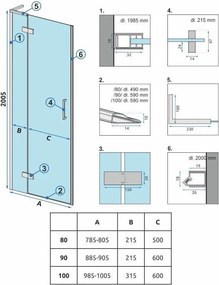 Jednokřídlé sprchové dveře REA HUGO 80 cm + stěnový profil s magnet. těsněním, měď kartáčovaná/hnědá kouřová - bez vaničky