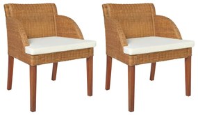Jídelní židle s poduškami 2 ks světle hnědé přírodní ratan - Default Title