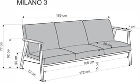 Třímístná pohovka z masivu MILANO 175 cm olivová/ořech