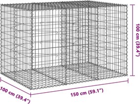 Gabionový koš s víkem 150 x 100 x 100 cm pozinkované železo 3295191