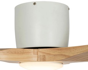 Stropní ventilátor bílý s dřevem 131,5 cm vč. LED stmívatelný s dálkovým ovládáním - Jerri
