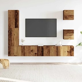 Sada 5 kusů nástěnné TV skříňka starého dřeva kompozitní dřevo 3329201