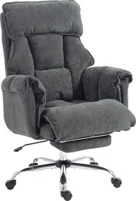 Ergonomická kancelářská židle HOMCOM s bederní oporou, výsuvnou opěrkou nohou a 360° otočným mechanismem — polární fleece, tmavě šedá