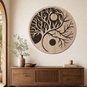 dřevo života 2 dílný dřevěný strom YING YANG na stěnu Zvolte barvu dekoru: Dub Sonoma-Wenge, Zvolte rozměr Ø (cm): 80