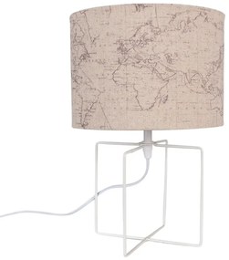 Bílá stolní lampa s béžovým stínidlem a mapou – 22x34 cm