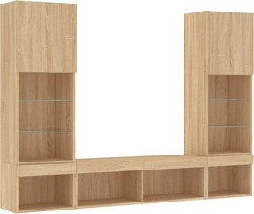 5dílná obývací stěna s LED dub sonoma kompozitní dřevo 3216692
