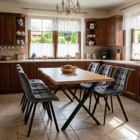 Vikio Jídelní set pro 6 osob 160x90 cm dub noha X šedá židle VJS236-6S-S