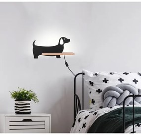 LED Dětské nástěnné svítidlo s poličkou DOG LED/5W/230V černá/dřevo