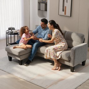 HOMCOM Rohová pohovka ve tvaru L, čalouněná polyestrem, s reversibilním lenoškou a 3 polštáři pro obývací pokoj, nosnost 180 kg, 186x130x84 cm, hnědá…