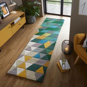 Ručne všívaný behúň Illusion Prism Green/Multi, 60x230, zelená, chodba / predsieň, Flair Rugs