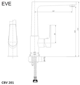 Mereo, Dřezová stojánková baterie, Eve, s plochým ramínkem nad pákou, výška 273 mm, chrom, CBV201