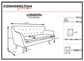 Tyrkysová pohovka Cosmopolitan design London, 162 cm