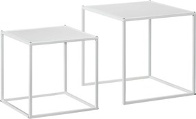 HOMCOM Sada čtvercových konferenčních stolků, moderní design, ocelový rám, stohovatelné, konferenční stolek na obývací pokoj a ložnici, bílá | Aosom