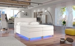 Postel Boxspring Amadeus + LED 200x180, bílá (koženka - bao 09)