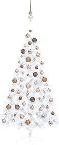 vidaXL Umělý vánoční půl stromek s LED a sadou koulí bílý 150 cm [3077483] Barva: zelená a zlatá