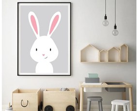 Pastelowe Love Obraz na stěnu KRÁLÍK do dětského pokoje ŠEDÝ Zvolte rozměr: 30 x 40 cm