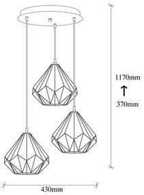 Závěsný lustr s 3 žárovkami Diamond II černý