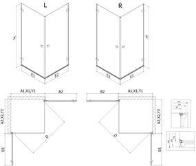 Mexen Lunar-B Duo, výklopný sprchový kout 70 x 70 cm, 8mm čiré sklo, profil růžové zlato, 832-070L-070P-60-00