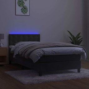 Box spring postel s matrací a LED tmavě šedá 100x200 cm samet 3134628