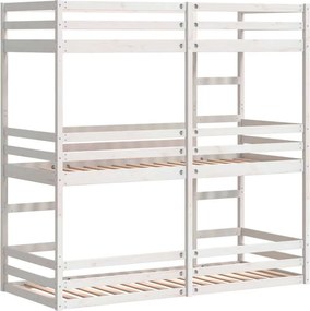 Třípatrová postel bílá 90 x 190 cm masivní borové dřevo 3284258