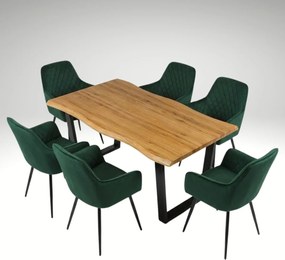 Vikio Jídelní set pro 6 osob 160x90 cm dub noha U zelená židle s područkami VJS166-6Z