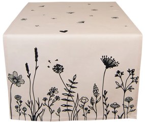 Béžový bavlněný běhoun s květinami Flora And Fauna – 50x140 cm