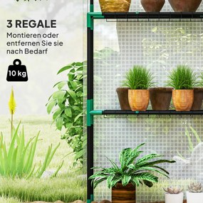 Skleník s policemi, miniskleník, odolný proti UV záření, síťované okno, dveře na zip, 143L x 74W x 190H cm, bílý