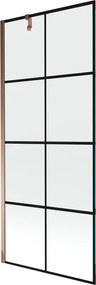 Mexen Next, vanová zástěna 1-křídlová 80 x 150 cm, fixní křídlo, 6 mm čiré sklo s černým vzorem, růžové zlato profil, 895-080-000-00-77-60
