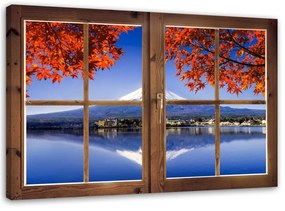 Obraz na plátně Pohled z okna Japonsko Hora Fudži - 60x40 cm