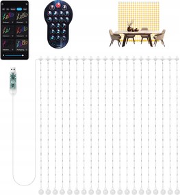 Světelný Závěs Led záclona 2x2 m 400 Led dálkové ovládání háčky na festivaly