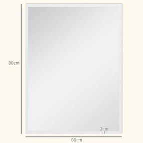 HOMCOM Obdélníkové Zrcadlo na Zeď 60 x 80 cm, MDF Rám, ideální do koupelny, obývacího pokoje nebo ložnice, bílá