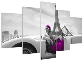 Obraz Eiffelovy věže a auta (150x105 cm)