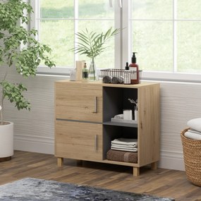 HOMCOM Koupelnová skříň, Úložná skříň s otevřenými oddíly a skříňkou, velikost koupelnové skříně 80D x 35Š x 70V cm, přírodní dřevo