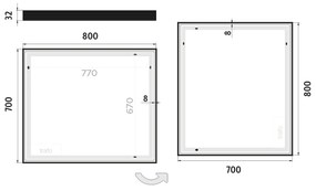 Zrcadlo do koupelny 80x70 s osvětlením a černým rámem NIMCO ZPC 13003-90