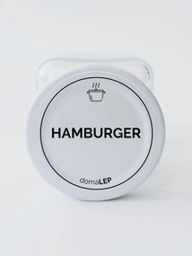 Samolepka na kořenky HAMBURGER průhledná 5 cm tučné písmo