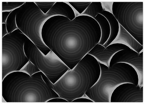 Skleněný obraz černo-bílých srdcí (70x50 cm)