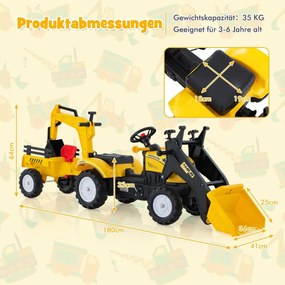 Costway 3 v 1 dětský buldozer bagr se 6 koly – 178 × 42 × 60 cm, žluť