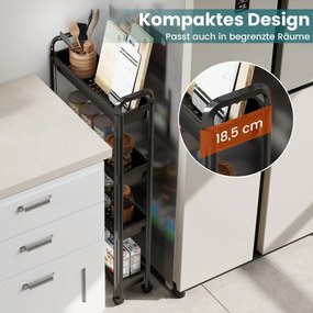 Costway 4 Rovný úzký kuchyňský vozík na kolečkách s madly výklenková