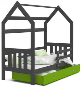 Dětská postel DOMEK 2 se šuplíkem 190x80 cm šedá zelená