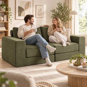 HOMCOM Pohovka 4-v-1 s funkcí spánku, rozkládací skládací pohovka, polštáře, 2místná, zelená