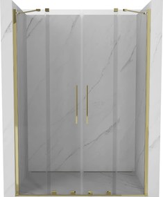 Mexen Velar Duo, posuvné dveře do otvoru 150x200 cm, 8mm čiré sklo, zlatá lesklá, 871-150-000-02-50