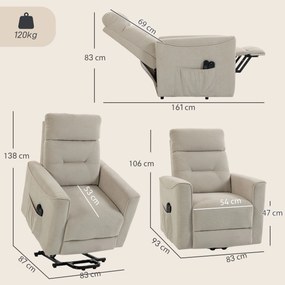 HOMCOM Relaxační křeslo s elektrickou asistencí při vstávání, masáží a teplem, křeslo z chenillu s pružinovým jádrem, šedohnědé