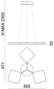 Stilnovo 8116 Quad_P3, bílé závěsné svítidlo pro nepřímé osvětlení, 42W LED 3000K stmívatelné, 47x50cm