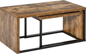 HOMCOM Set 2 Kávových Stolků s Kovovými Nohy v Průmyslovém Stylu pro Obývací Pokoj a Jídelnu 90x48x42 cm a 59x42x36 cm
