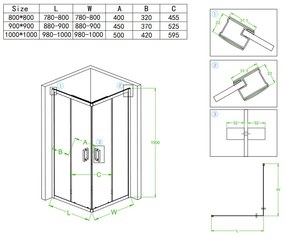 BPS-koupelny Čtvercový sprchový kout HYD-SK30C 100x100 černá/transparent - bez vaničky