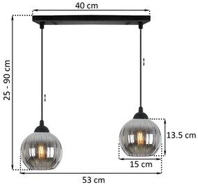 Závěsné svítidlo Costa, 2x grafitové skleněné stínítko, b